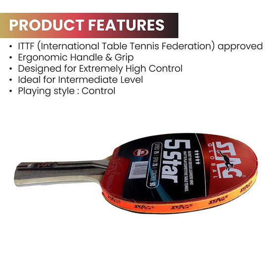 Stag Global 5 Star Table Tennis (T.T) Racket | Premium ITTF Approved R