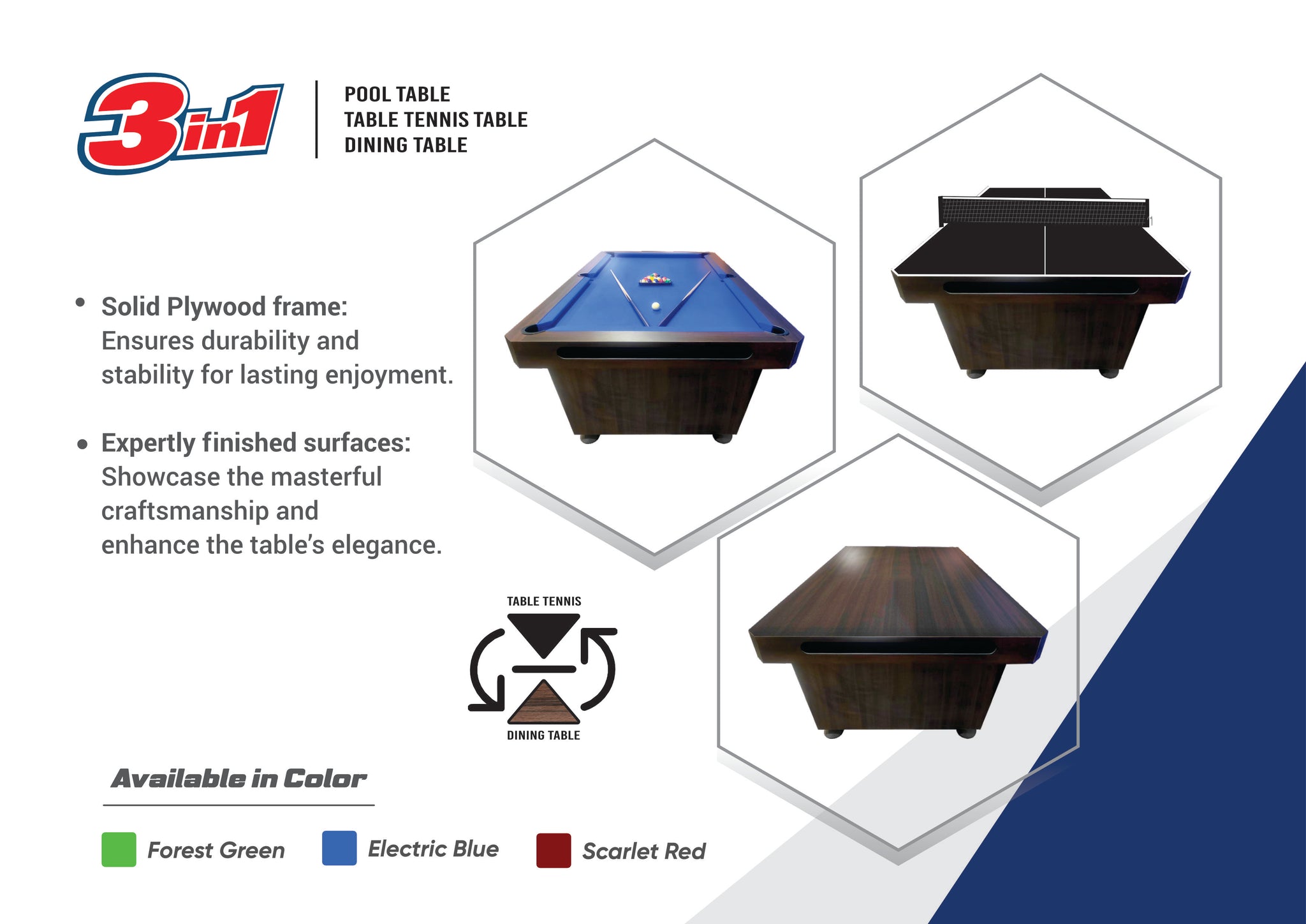 Stag Global 3 in 1 Multi-Functional Pool Table with Table Tennis Table